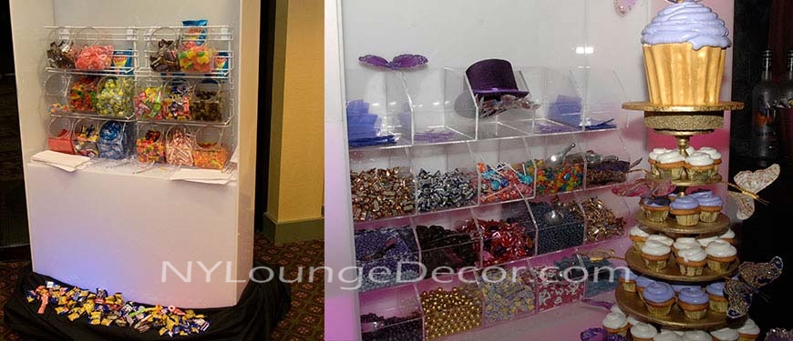 NY LOUNGE DECOR | Candy Wall and Candy Tables